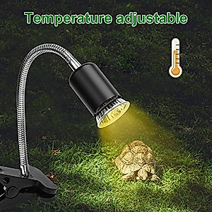 AngleKai Reptile Heat Lamp, 50W Adjustable Turtle Heating Light for Lizard Reptile Included 2 UVA UVB Bulb Baking Lamp (E27, 110V) (Black)