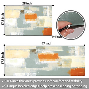 Orange Kitchen Rugs and Mats Set of 2 Cushioned Anti-Fatigue Kitchen Floor Mat 0.4 Inch Thick Burnt Orange Grey Kitchen Mat PVC Non-Slip Waterproof Standing Mat for Sink,Laundry, 17x28+17x47 inch