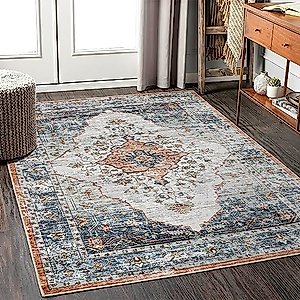 befbee 8x10 Area Rugs for Living Room, Non-Slip Soft Washable Large Area Rug,Stain Resistant Indoor Floor Rugs for Bedroom Home Decor Rug (Navy/Orange,8'x10')