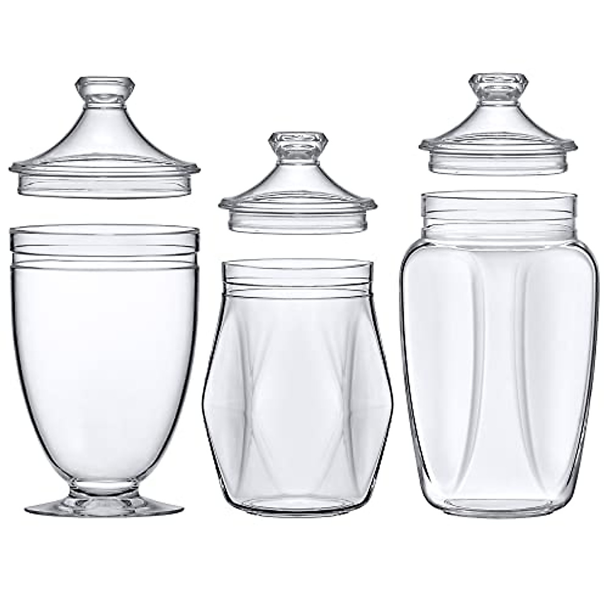 Amazing Abby - Enchant - Acrylic Apothecary Jars (3-Piece Set), Plastic Jars with Lids, Bathroom Canisters, Vanity Organizers, Candy Buffet, Wedding Display, BPA-Free and Shatter-Proof