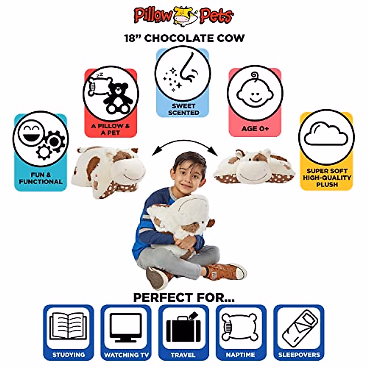 Pillow Pets Sweet Scented Chocolate Cow Stuffed Animal Plush Toy