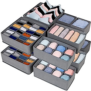 NAC HOOH Drawer Underwear Organizer Divider Fabric Foldable Dresser Storage Basket Organizers and Storage Bins for Storing Bra Ties Lingerie Undies Sock Panty Belts Clothes Scarves Grey (NC05-12-G)