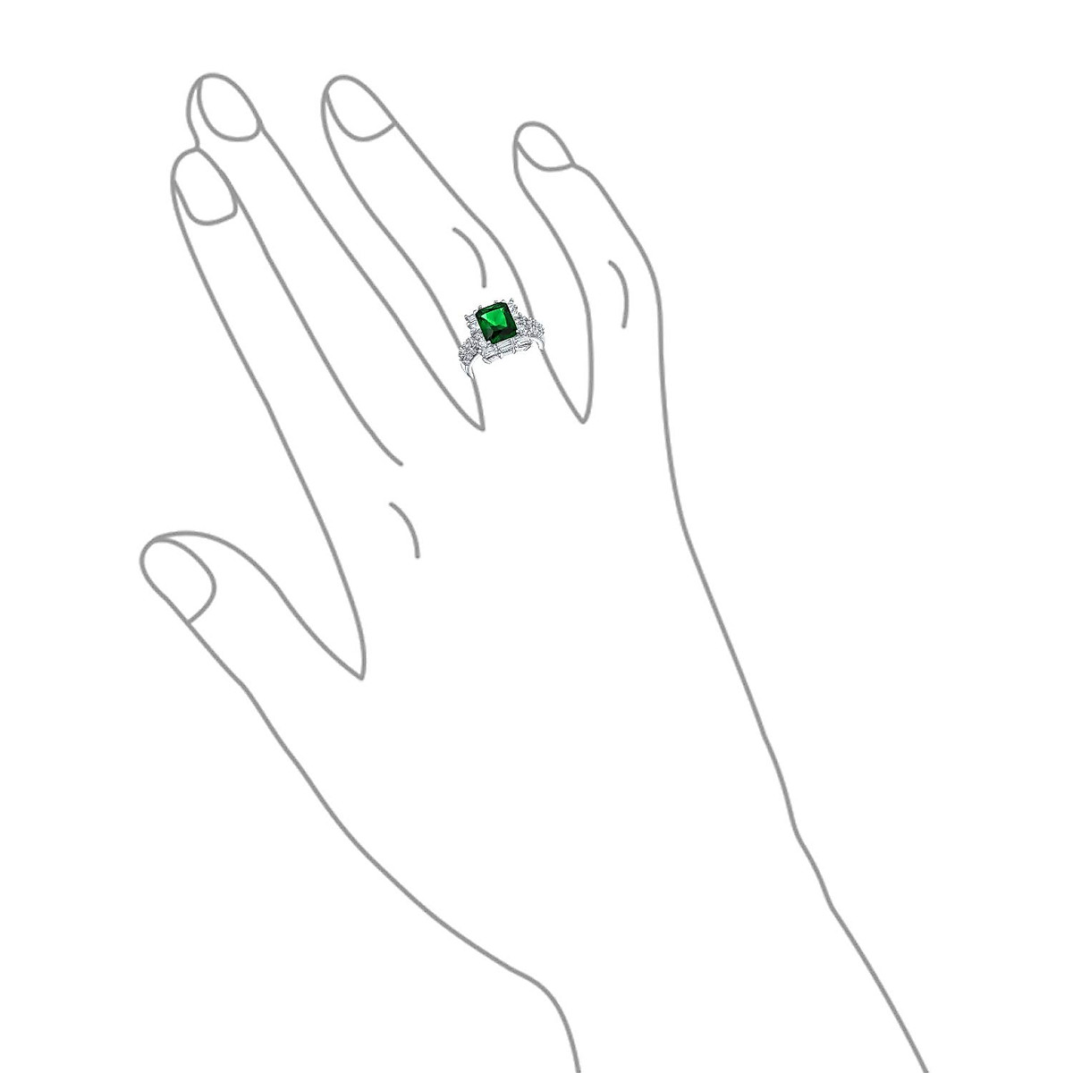 Bling Jewelry Simulated Emerald CZ Engagement Ring Rhodium Plated,Size:6