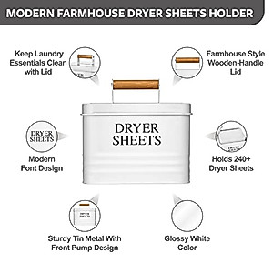 Calindiana Modern Farmhouse Metal Laundry Dryer Sheets Holder Fabric Softener Dispenser with Lid for Laundry Room Decor and Accessories and Space Saving Laundry Room Organization and Storage, White
