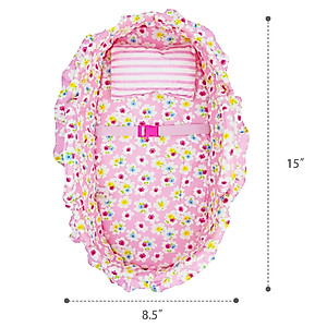 June Garden Cozy Dream Doll Bassinet - Baby Doll Portable Carrier - Fits for American Girl Dolls up to 14" - Soft Pillow & Safety Buckle Included