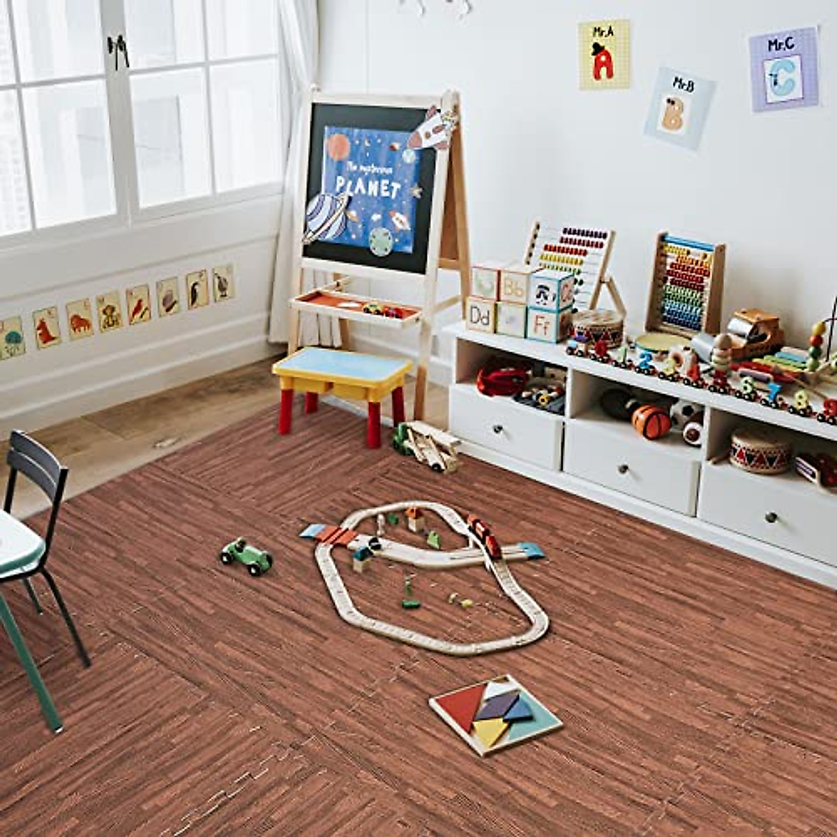 Amylove 96.5 Sq. ft Wood Grain Mats Foam Tiles 23.6 x 23.6 25 Pcs Inch Interlocking Foam Floor Mats EVA Floor Tiles for Kids Adults Playroom Bedroom Farmhouse Flooring(Brown)