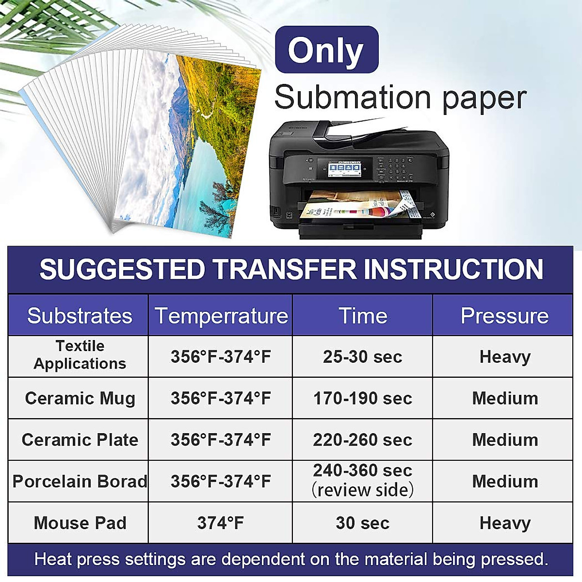 SOMOLUX Sublimation Paper 8.5" x 11" Heat Transfer Paper Compatible with Epson HP Canon Sawgrass Inkjet Printer for T-shirt and Ceramic Mugs and etc (100 Sheets)