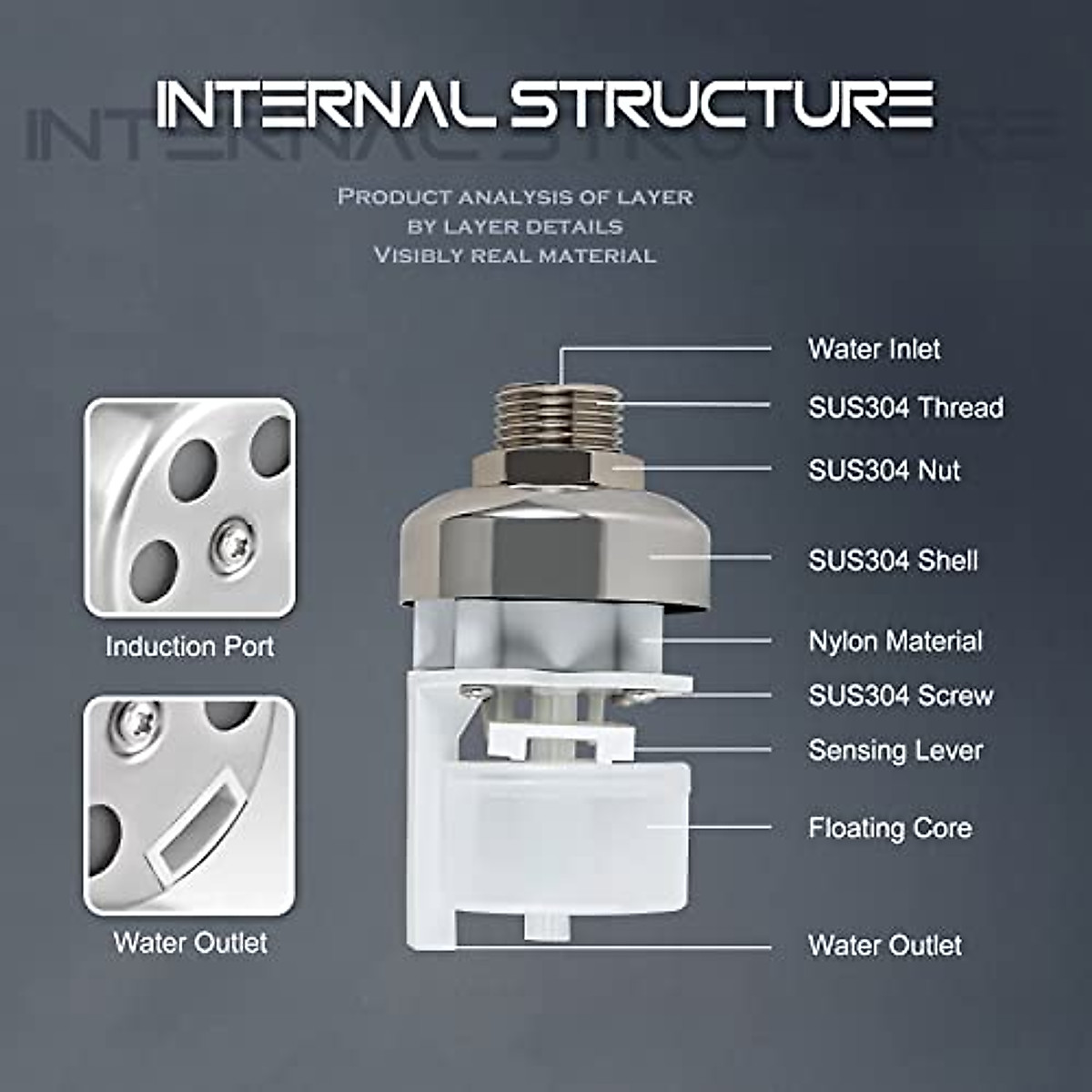 304 Stainless Steel Fully Automatic Water Level Control Float Valve, 1/2" 3/4" Auto Shut Off Mini Float Valve, No need electricity Automatic Water Level Controller for Water Tank, water towers