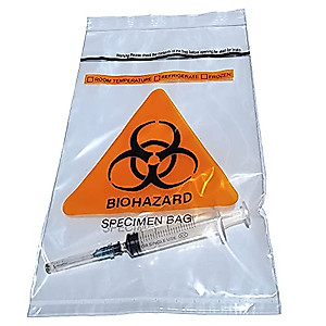 Seadasyoon 100pcs 6x9.8in/15x25cm Specimen Biohazard Bags,Bio hazard Logo Printing, Ziplock Top with Outside Pocket Paperwork Pouch