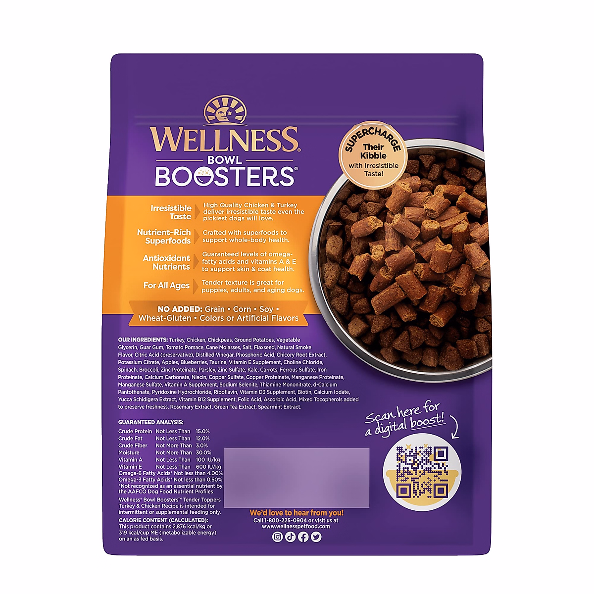 Wellness Tender Toppers (Previously Bowl Boosters), Grain-Free Natural Dog Food Toppers or Mixers, Made with Real Meat (Turkey & Chicken, 2-Pound Bag)
