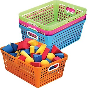 Really Good Stuff Large Plastic Book Baskets, 13¼" by 10" by 5½" - 4 Pack, Neon | Classroom Library Organizer, Toy Storage, Multi-Purpose Organizer Basket