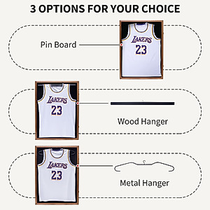 Jersey Frame Display Case - Solid Oak Wood Frame Shadow Boxes for Jersey Display Lockable with UV Protection Acrylic and 2 Hangers for Baseball Basketball Football Hockey Shirt, Walnut