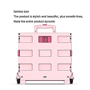 KOHARA Carts,Shopping Cart Shopping Trolley Foldable Utility Cart Collapsible Shopping Cart with Telescoping Handle for Shopping Luggage Office Utility Cart/Pink/16.1 * 15 * 16.1 Inches