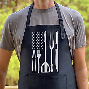 American Flag Grilling Tools Apron, Patriotic USA Apron, USA Apron For Men, BBQ Grill Apron, America Apron Black