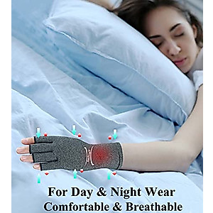 2 Pairs Arthritis Gloves for Pain Relief, Compression Gloves for Arthritis, Carpal Tunnel, Osteoarthritis, Joint, Typing, Driving, Fingerless Hand Gloves for Women Men (Grey1+Pure Black1, Medium)