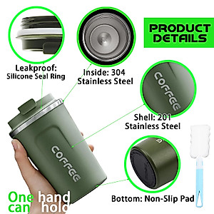 IWANGDS Leak Proof Travel Coffee Mug, Insulated Coffee Mug with Lid, Stainless Steel Vacuum Tumbler, Reusable Coffee Cup for Keep Hot Ice Drinks, 13oz Cute Mini Thermos with Cat Paw Pattern (Green*1)