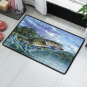 Entryway Mats Bass Fish Jumping Outdoor and Indoor Rug ,24x16 Inch .5x20 Inch Two Size.