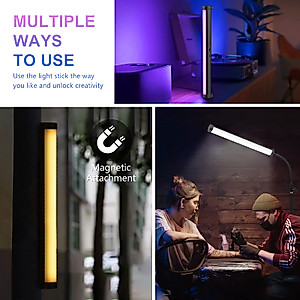 2 Pack RGB LED Video Light Wand Kit, QEUOOIY 360° Full Color 2500-9500K Led Photography Lighting Sticks with 32-77.6" Tripod, 5000mAh Rechargeable Battery &Magnet with Gooseneck Soft Tube for YouTube