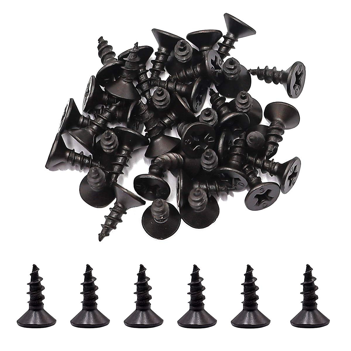 mxuteuk Carbon Steel 200pcs #8x1/2'' Flat Head Phillips Drywall Screws Fine Thread Sharp Point Wood Screw,Self Tapping Quality Black Steel Screws M4-12mm