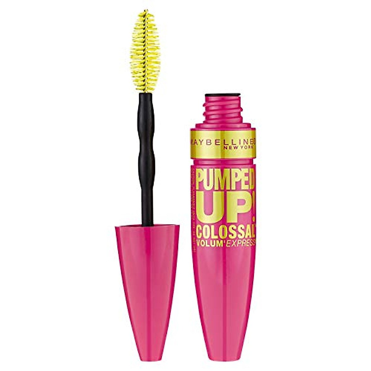 Maybelline Volum' Express Pumped Up Colossal Mascara, Washable Formula Infused with Collagen for Up To 16x Lash Volume, Glam Black, 1 Count