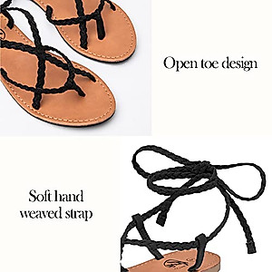 Trary Black Tie Up Sandals for Women Summer Lace Up Open Toes Sandals Elegant Strappy Flat Sandals Wedding Sandals for Bride Wrap Ankle Strap Gladiator Sandals
