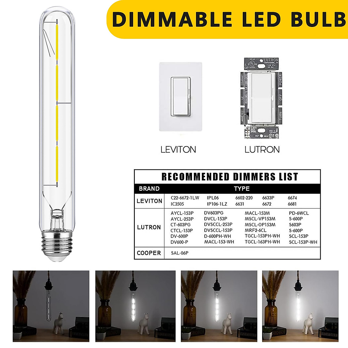 HOMOSUM T10 Led Long Bulbs,8W Dimmable Tubular Bulb,75 Watt Equivalent,E26 Edison Style Vintage LED Filament Light Bulb,3000K Soft White,8.9in(225mm),4-Pack. (8.9 Inch 4w=40w 5000k)