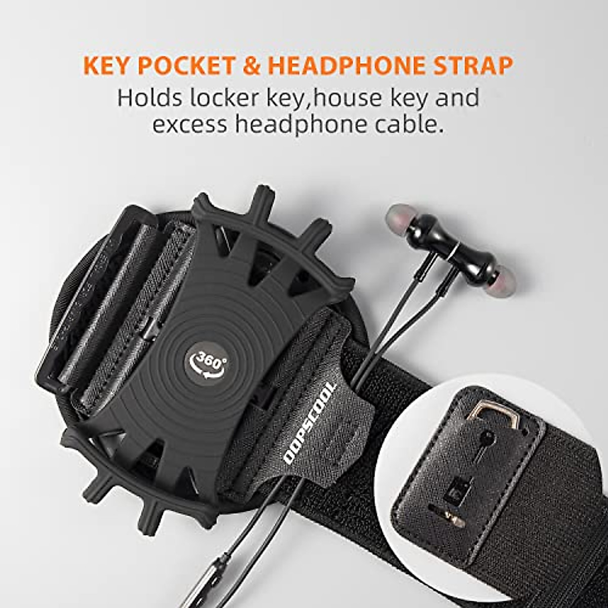 Loksengtech-Wristband Phone Holder 360°Rotatable -Phone Armband is Detachable -Running Phone Holder for 4''-6.5''Phones,for Sports,Exercise(Black)