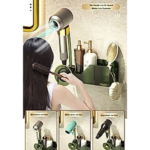 Jasni Wall Mounted Multi-Functional Holder Lazy Hair Dryer Bracket Punch Free Home Hands-Free Toilet Storage Wall Rack Hair Dryer Bracket Bathroom Toilet Blower Cable Organizer (Green)