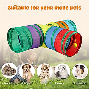 BWOGUE Bunny Tunnels & Tubes Collapsible 3 Way Bunny Hideout Small Animal Activity Tunnel Toys for Dwarf Rabbits Bunny Guinea Pigs Kitty