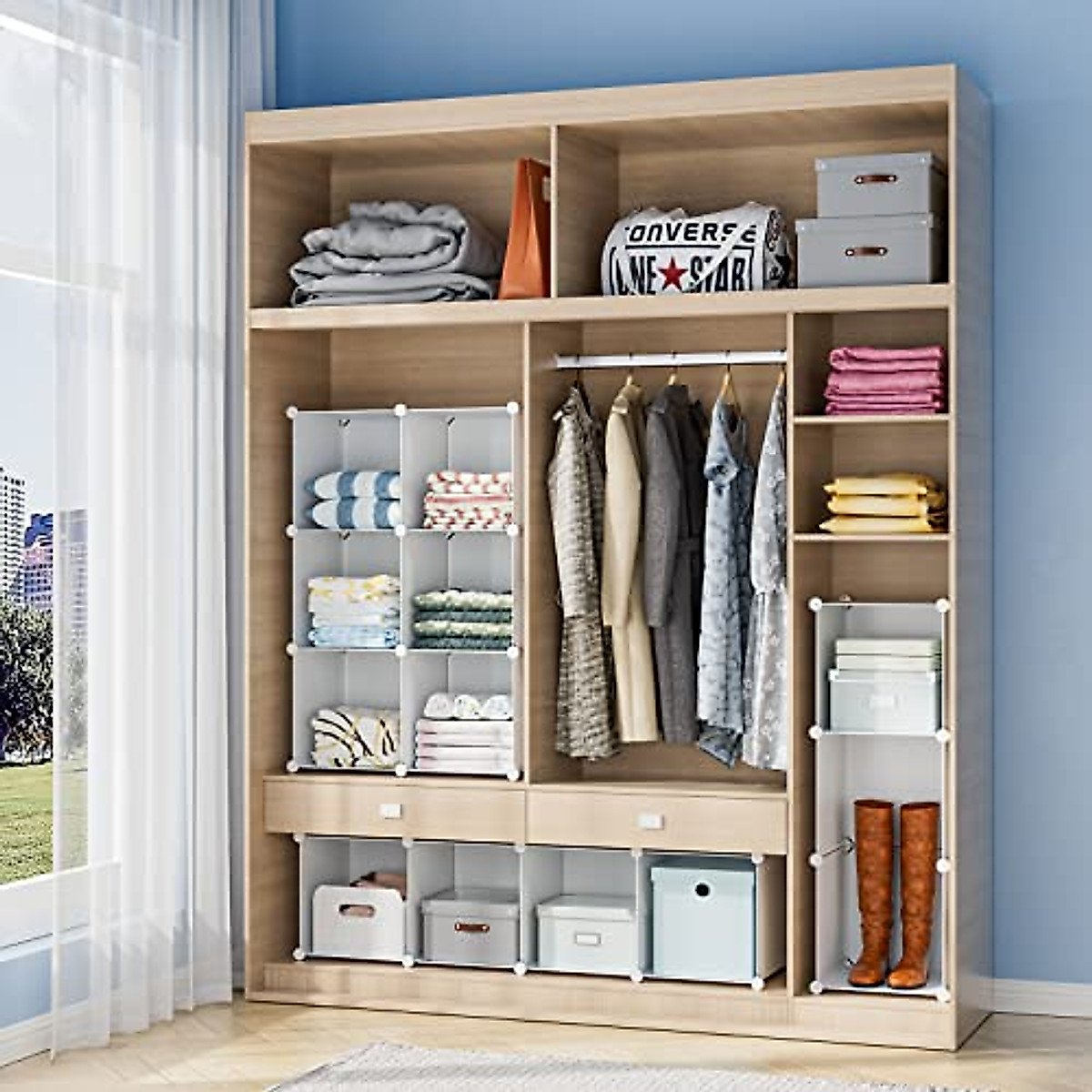 Wolizom Cube Storage Organizer, 12-Cube White Closet Storage Shelves, Modular Units, Closet Cabinet, Portable DIY Plastic Book Shelf Shelving for Bedroom, Office, Living Room