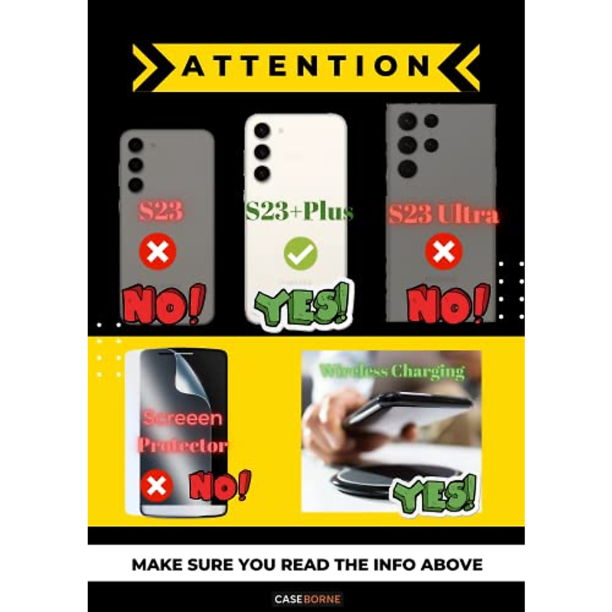 CaseBorne V Designed for Samsung Galaxy S23+Plus 5G Case (Formerly ArmadilloTek), [Ultimate Protection Tech] Full-Body Multi-Layer Rugged Kickstand Case Screenless- Black