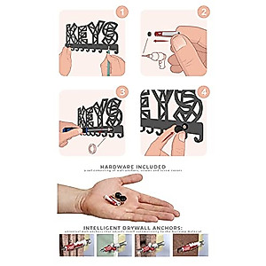 SirHoldeer Key Rack for Wall, Black Key Holder for Wall Decorative, Metal Wall Decor for Office, Hallway, Entryway, Key Hooks Hanging Keys, Small Key Hanger for Wall, Farmhouse Home Sweet Home Sign