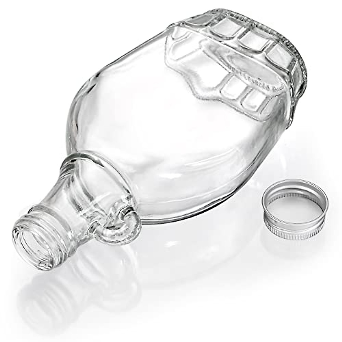 Bekith 16 Pack 8 Ounce Glass Maple Syrup Bottles, Clear Glass Bottle Set with Loop Handle & Sliver Plastic Lids for Syrup