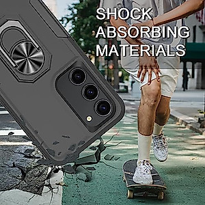 LEXNEC for Samsung Galaxy S23 Case with Tempered Glass Screen Protector,Heavy-Duty Tough Rugged Phone Case Cover with Ring Holder Kickstand for Galaxy S23 5G (6.1", 2023) [Black]