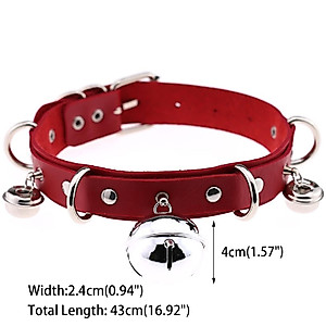 FM FM42 Red PU Simulated Leather Silver-tone 4cm Large Bell Rivets Neckband Choker Necklace PN1872