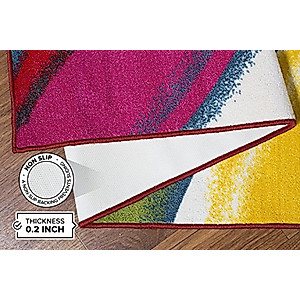 Modern Contemporary Waves Non-Slip (Non-Skid) Area Rug 5 X 7 (5' 3" X 7' 3") Multi