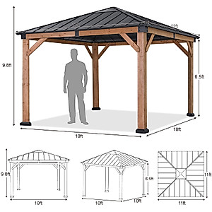 ABCCANOPY Wood Gazebo 11x11 - Outdoor Patio Wooden Gazebo with Hardtop Metal Double Roof with Mosquito Netting for Garden, Backyard and Deck