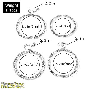 Nanafast 4-6PCS Ankle Bracelets Set for Women Gold Boho Beach Anklet Chain Adjustable Foot Jewelry Extremely Simple Style-4PCS-Silver