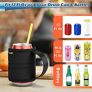 Cosmos 4 Pcs Drink Can Insulator Sleeve Neoprene Slap Wrap Can Cover Anti-Slip Insulated Can Cooler Cover Bottle Holder with Handle for 12 oz above Beverage Soda Drink Can Beer Bottle (Black (4 Pcs))