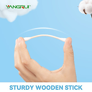 YANGRUI Cotton Swab, 375 Count Wooden Stick BPA Free Naturally Pure Double Round Ear Swabs White Cotton Buds (Pack of 1)