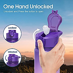 Kymbax 32oz Water Bottle with Time Marker and Straw, Motivational Water Bottle with Handle, Leakproof BPA FREE Tritan Water Jug for School, Gym, Outdoor, Fitness (Ombre Purple Red, 32oz)