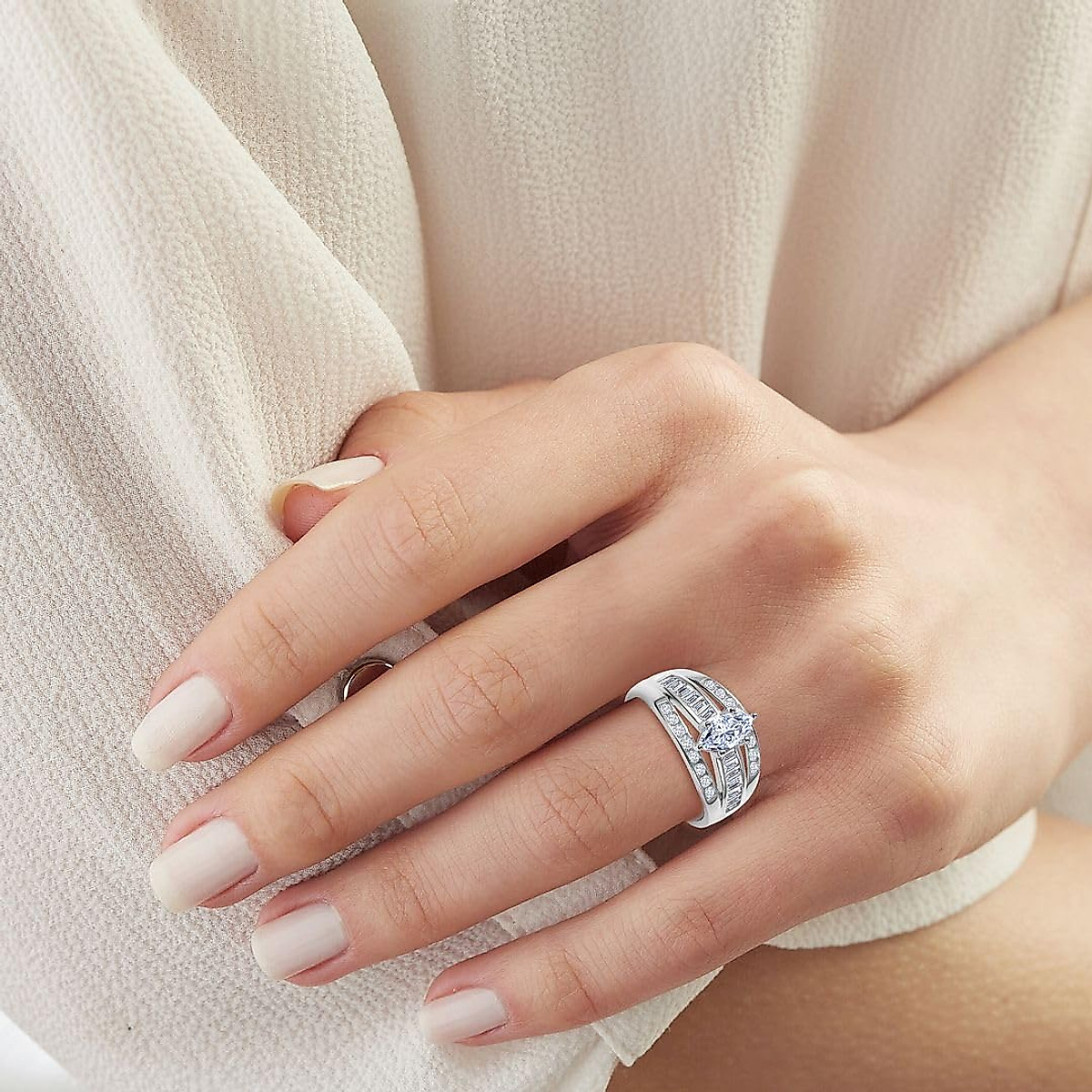 SHOP LC 925 Sterling Silver Engagement Rings Rhodium Plated Cubic Zirconia CZ Wedding Promise Rings for Her Wedding Band for Women Jewelry Ct 3.8 Size 7 Birthday Gifts for Women