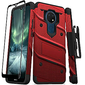 ZIZO Bolt Series for Nokia C5 Endi Case with Screen Protector Kickstand Holster Lanyard - Red & Black