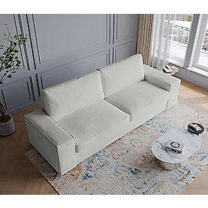 UIXE 80" Loveseat Sofa, Modern Love Seat Living Room 3-Seater Couches with Linen Fabric Cushion, Mid Century Upholstered Wide Track Armrest Couch Comfy Solid Wood Furniture for Bedroom, Beige