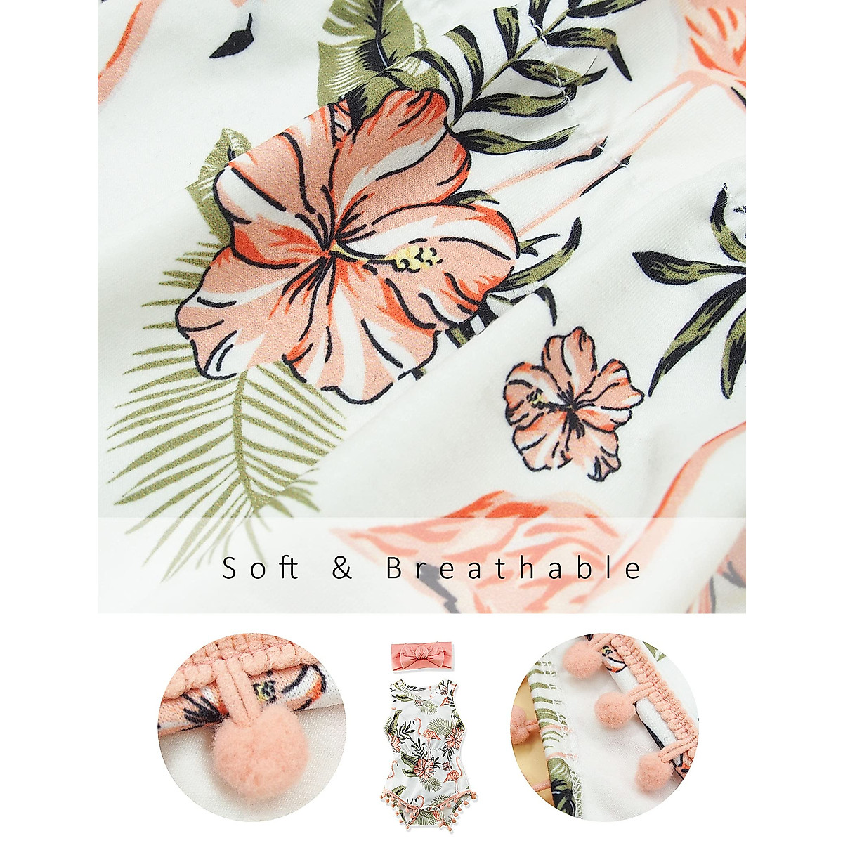 Lasilviaivy Newborn Infant Baby Girl Clothes Flamingo Romper + Headband Summer Outfits Toddler Girl Clothes 3PC 0-3 Months