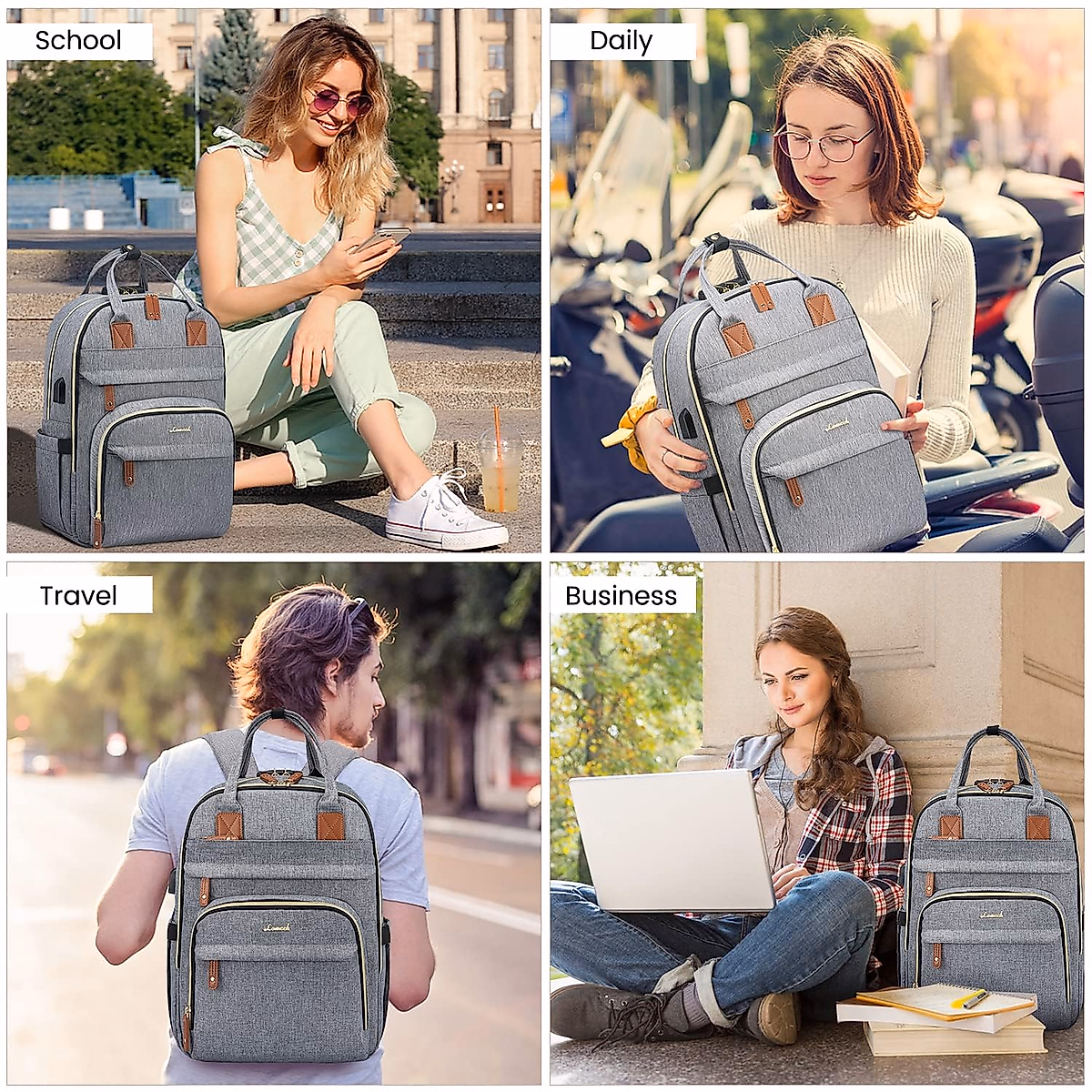 LOVEVOOK Laptop Backpack for Women & Men Unisex Travel Anti-Theft Bag Business Computer Backpacks Purse College School Student Bookbag, Casual Hiking Daypack with Lock, 15.6 Inch, Grey