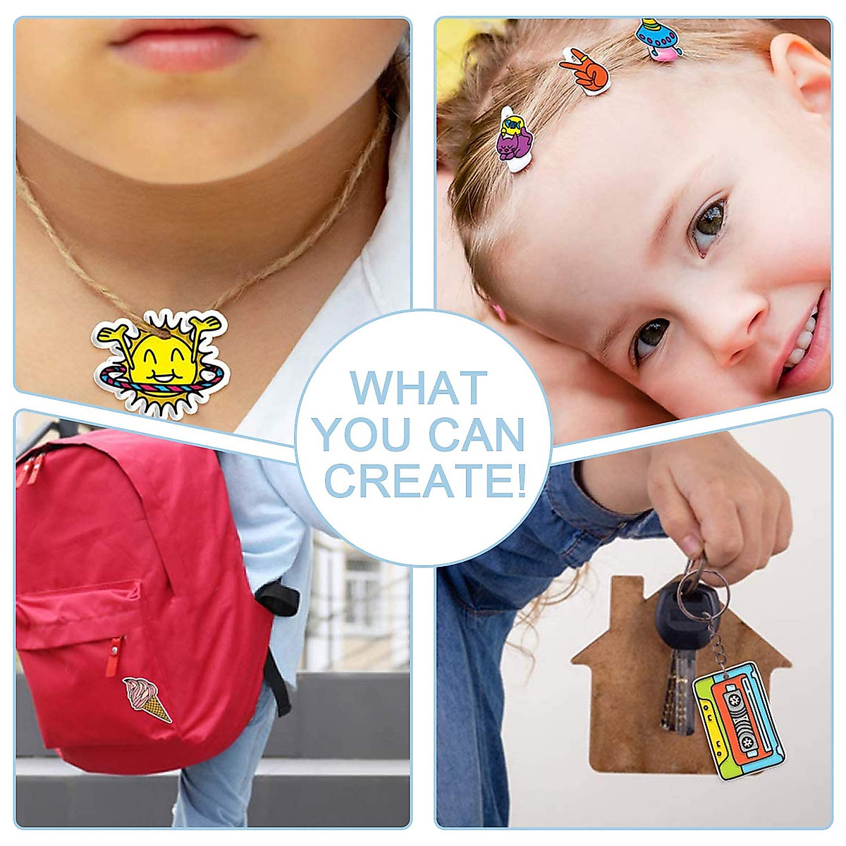 Warckon 137 Pieces Shrink Plastic Sheet Kit Include 12 PCS Shrinky Art Paper with 125 PCS Keychains Accessories for Kids Creative Craft