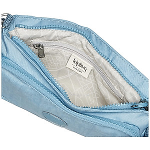 Kipling womens Women's Myrte Crossbody Handbag, Convertible Metallic Purse, Nylon Clutch Waist Handbag, Blue Mist, 9.5 L X 5.75 H X 1.75 D US