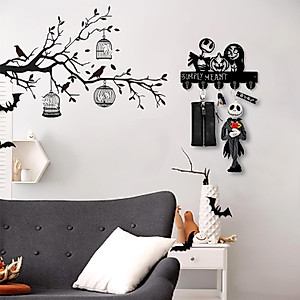 Christmas Nightmare Decor Key Holder for Wall - Jack Cartoon Sally Gothic Wall Decor Key Organizer with 5 Hooks - for Halloween Decor - Christmas Nightmare Gifts for Kids Girls