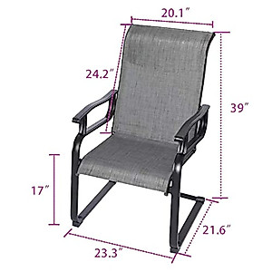 Luckyberry Patio Dining C Spring Motion Textilene Metal Rocker Chairs Weather Resistant Garden Outdoor Modern Furniture, Sling Mesh Black Steel Frame